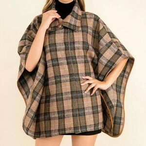 THML | Jackets & Coats | Nwt Thml Plaid Cape Tan And Black | Poshmark